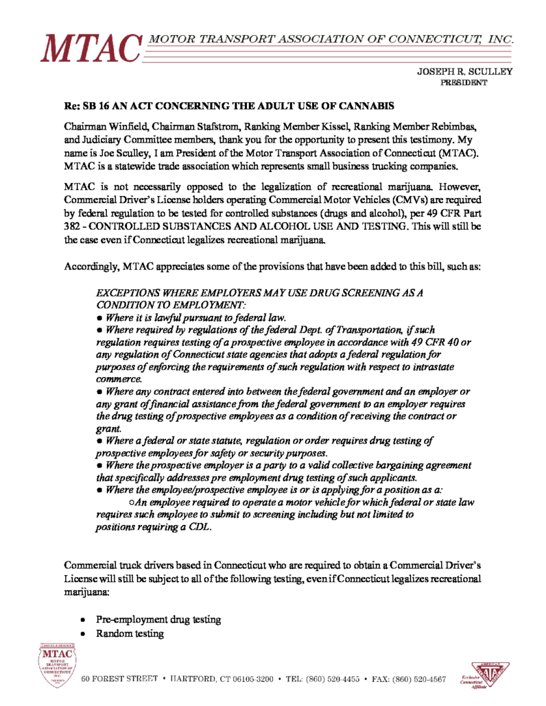 mtac-testimony-sb16-20200305 - Motor Transport Association of Connecticut